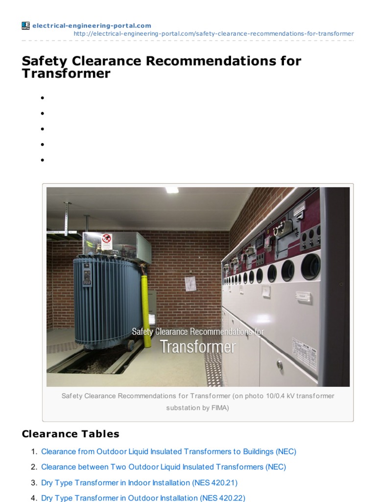 Safety Clearance Recommendations For Transformer | Transformer ...