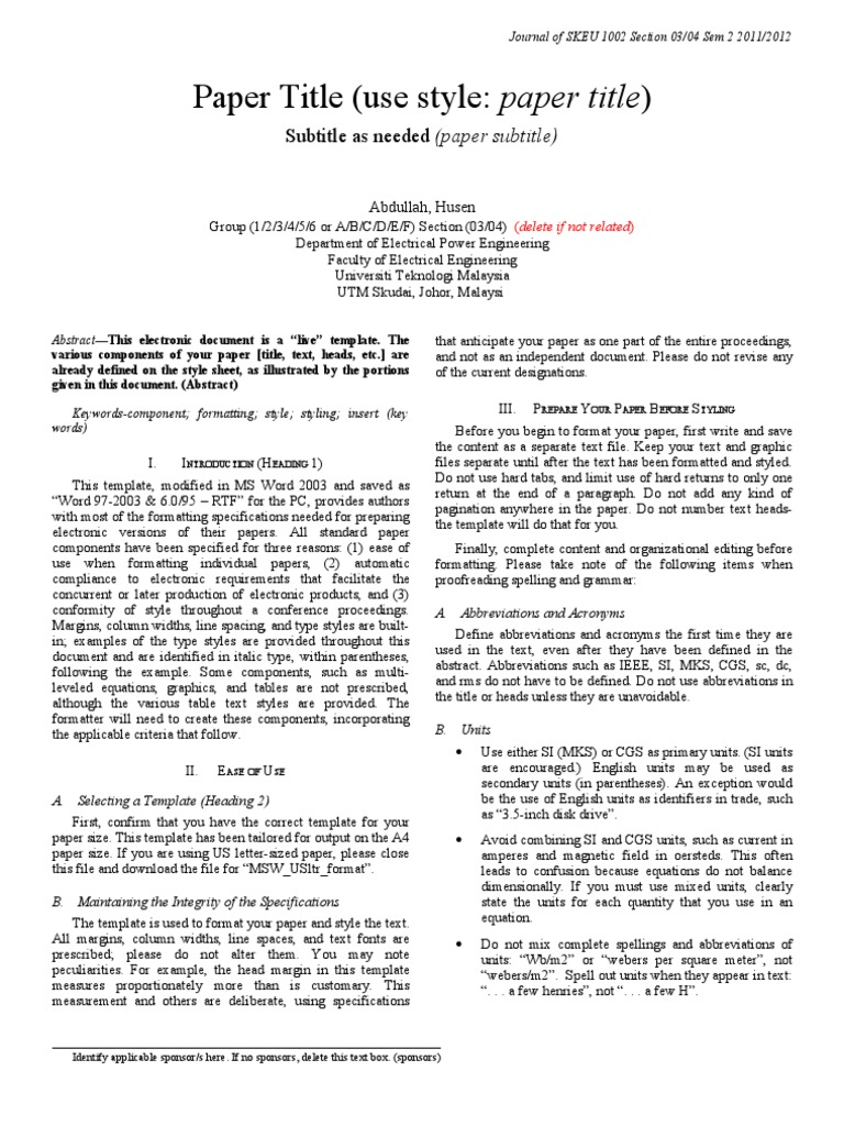 Paper Title (Use Style: Paper Title) : Subtitle As Needed (Paper ...