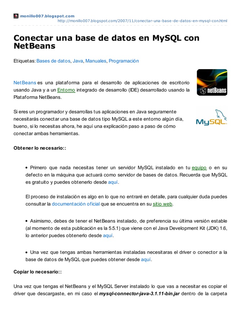 Conectar Una Base De Datos En Mysql Con Netbeans Pdf Frijoles Netos Aplicaciones Y Software