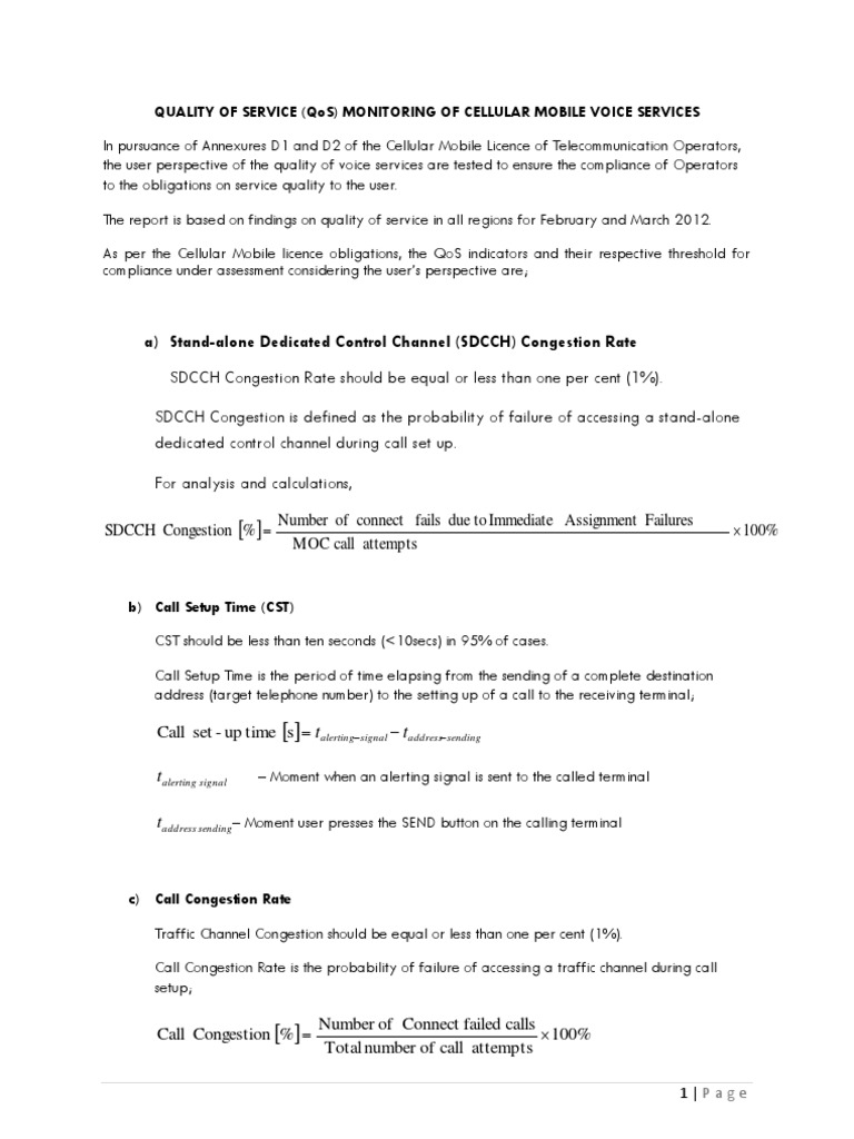 Cellular Voice Service QoS Report 2012 | PDF | Quality Of Service ...