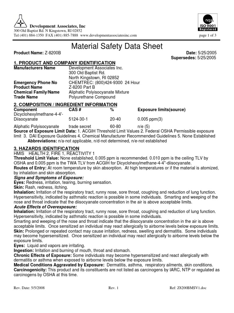 Material Safety Data Sheet: Development Associates, Inc | PDF ...