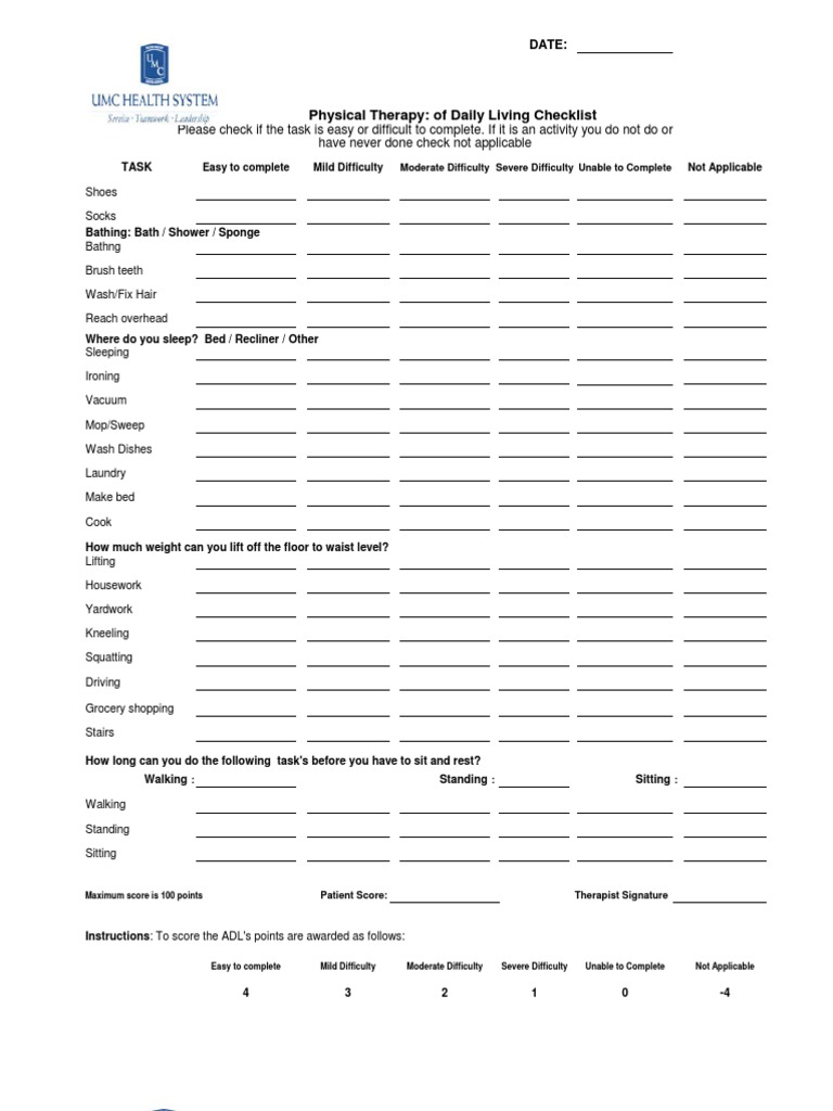 ADL Checklist | PDF
