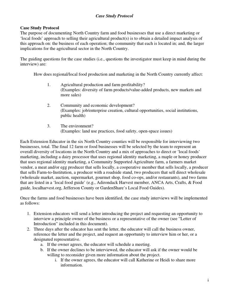 Case Study Protocol Local Food Direct Marketing