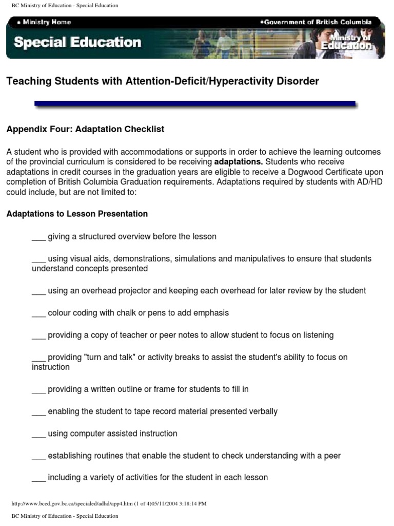 Teaching Students With Attention-Deficit/Hyperactivity Disorder | PDF ...