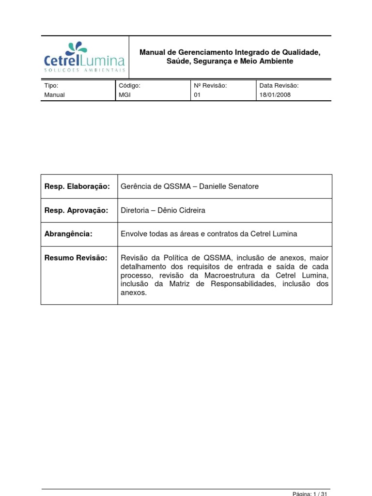 Manual de Gerenciamento Integrado de QSSA | PDF | Qualidade (negócios ...