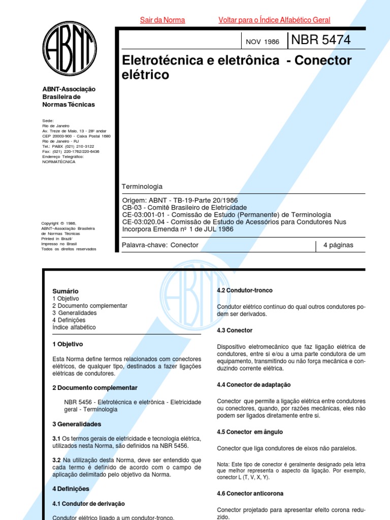 NBR 5474 - Conector Elétrico | PDF | Parafuso | Condutor elétrico