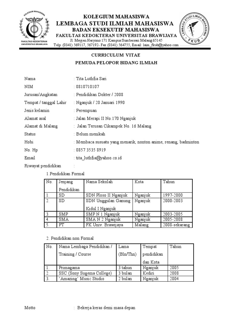 CV Bidang Ilmiah - Tita | PDF