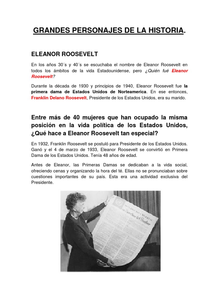 Biografía de Eleanor Roosevelt | PDF | Franklin D. Roosevelt | Eleanor ...
