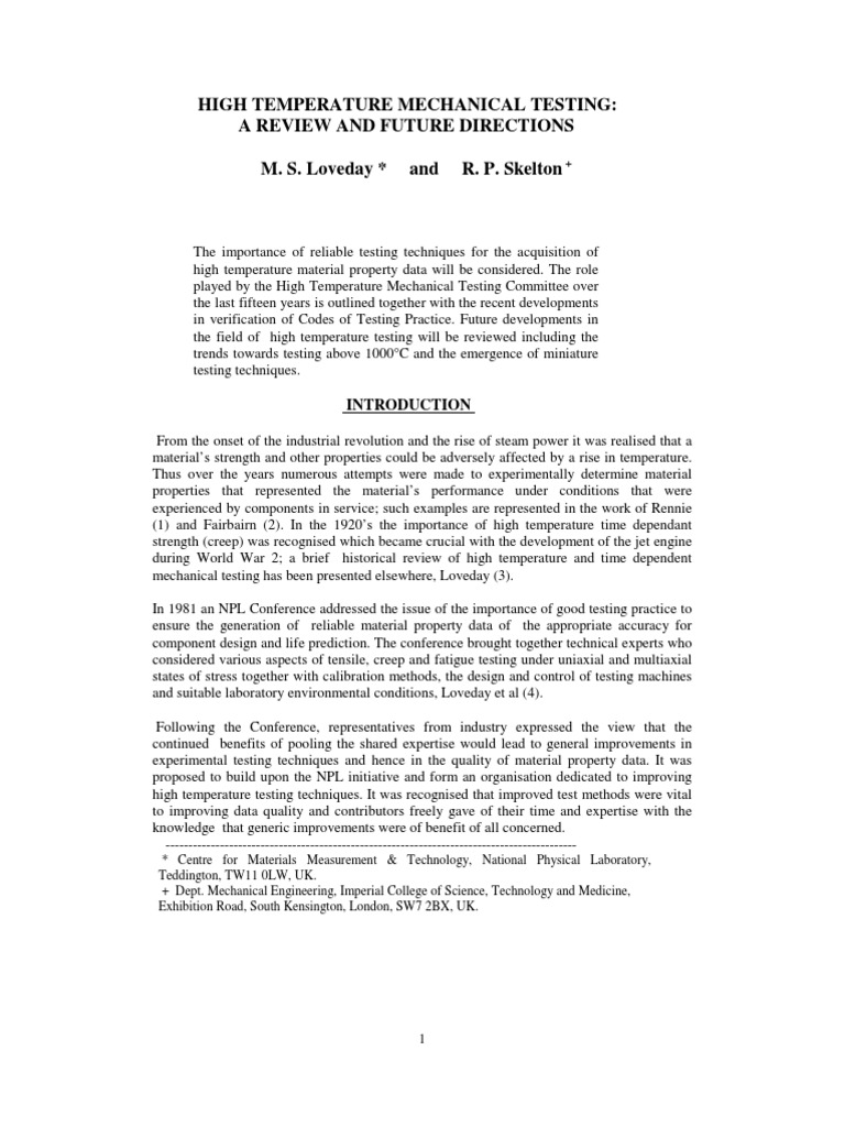 High Temperature Mechanical Testing | PDF | Fatigue (Material) | Creep ...