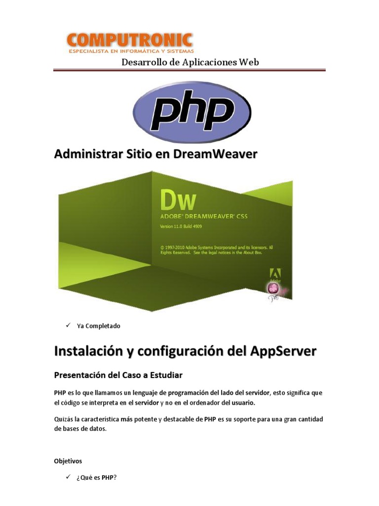 Administrar Sitio en DreamWeaver - Inst - Appserv | PDF | Php | Adobe Dreamweaver