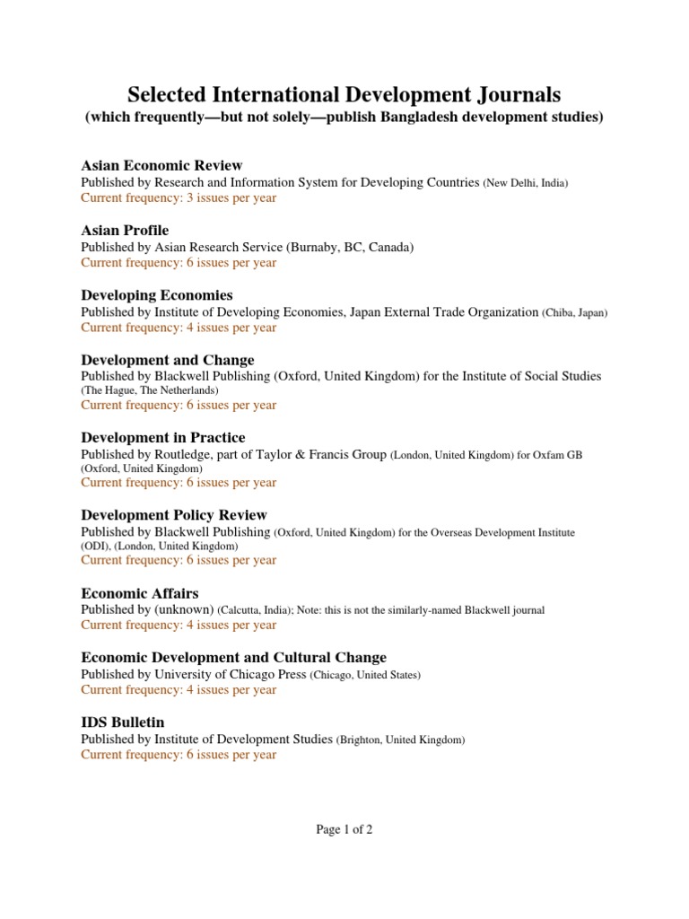 Selected International Development Journals: Page 1 of 2 | PDF | South ...