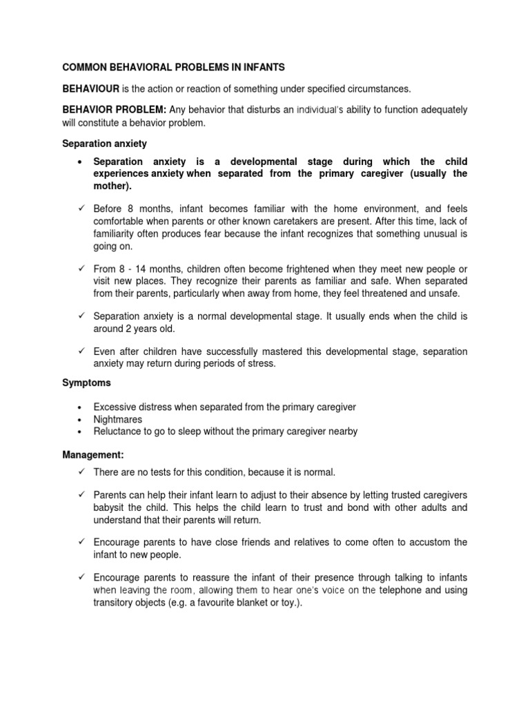 Common Behavioural Problems in Infants and Role of The Nurse | PDF ...