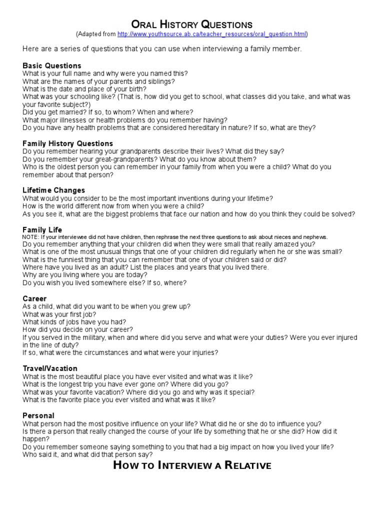 Personal Narrative Interview | PDF | Interview | Grandparent