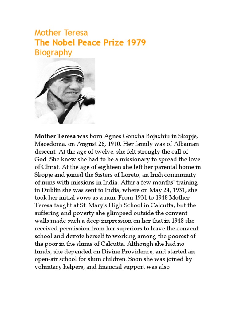 12-Mother Teresa Biographt | Mother Teresa | Pope