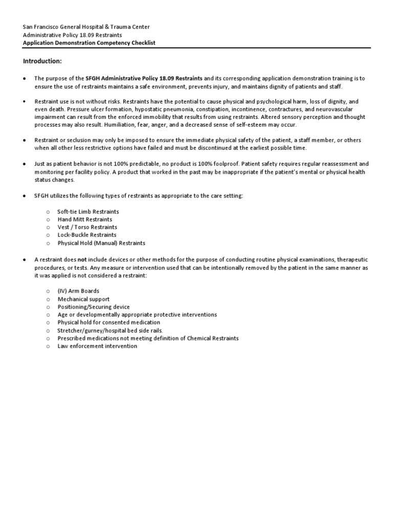 Restraint Competency | PDF | Patient Safety | Medicine