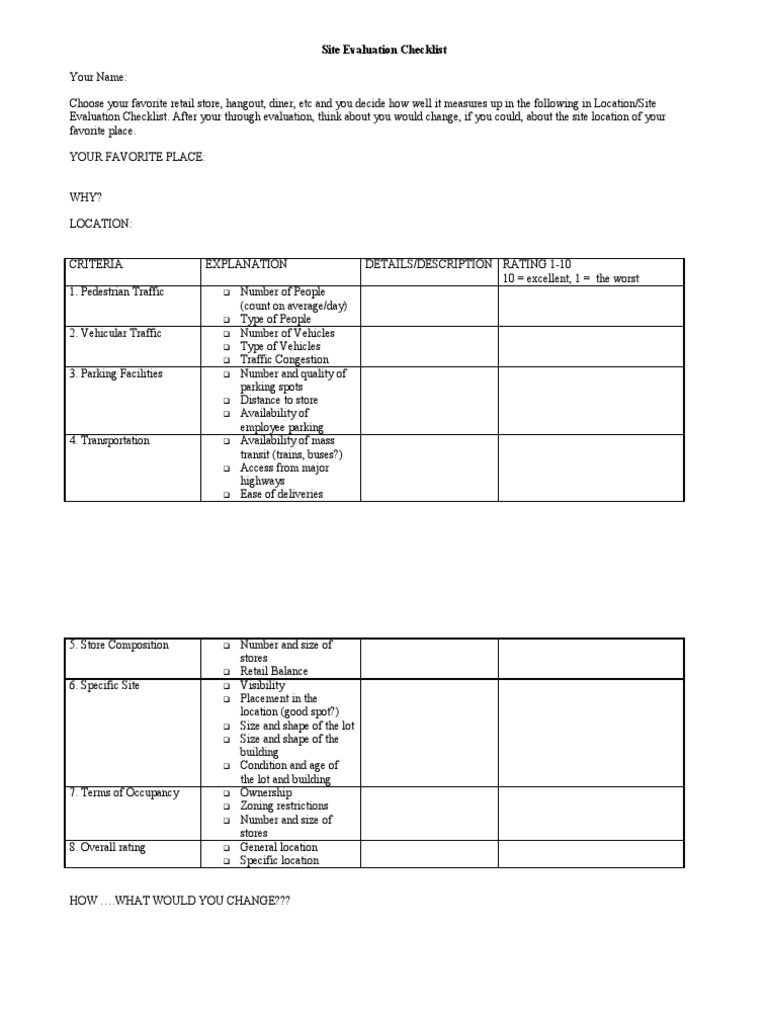 Retail Site Evaluation Checklist | PDF