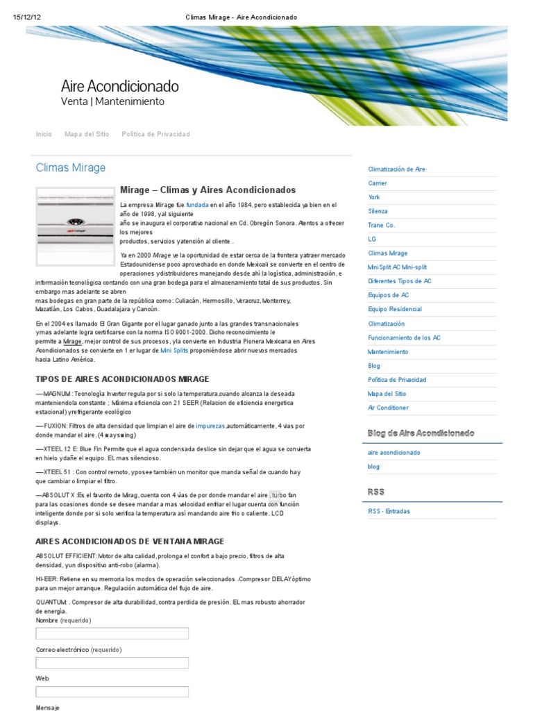 Climas Mirage | PDF | Aire acondicionado | Hvac