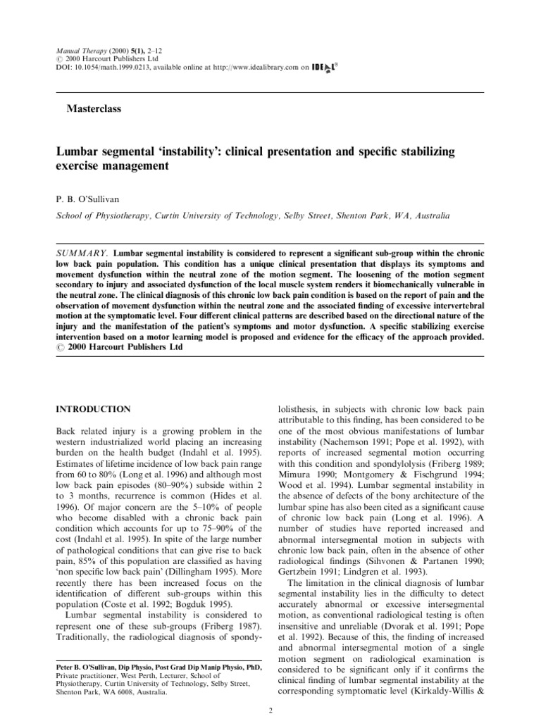 Lumbar Instability Ands Exercises 2000 | PDF