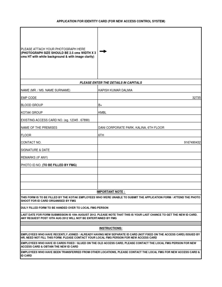 Id Card Application Form | PDF | Business | Technology & Engineering