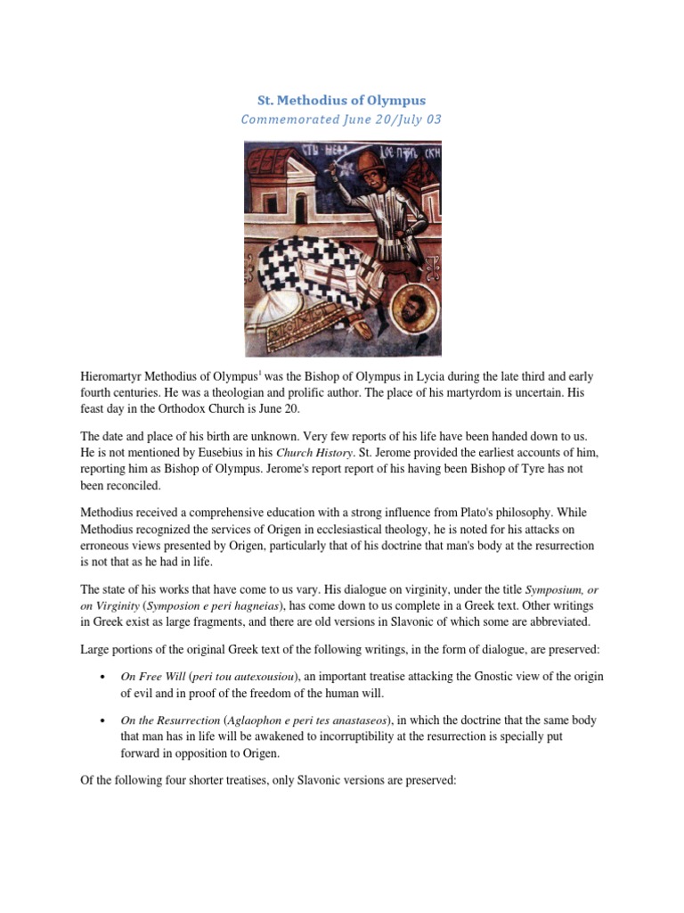 The Life of St. Methodius, Bishop of Olympus (D. 311) | PDF | Ancient ...