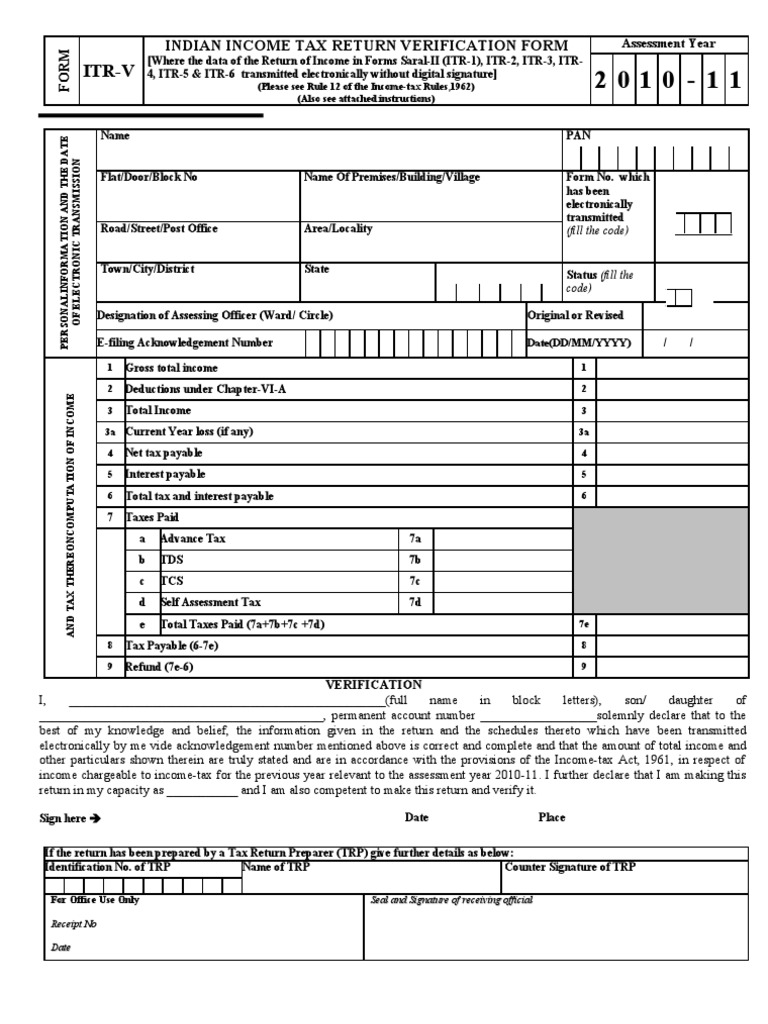 ITR-V Income Tax Verification Form | PDF