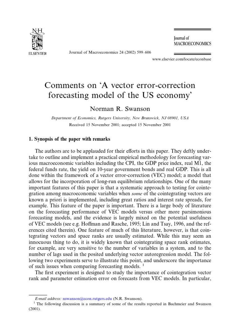 Forecasting US Macroeconomic Variables Using Vector Error-Correction Models | PDF | Vector ...