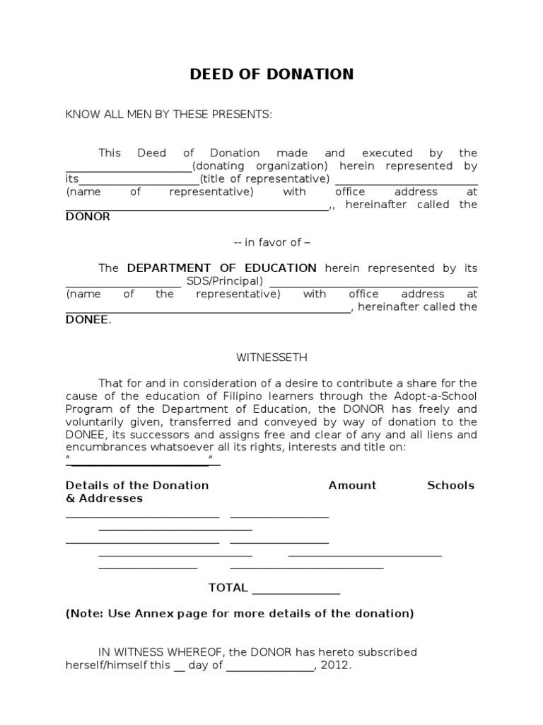 Adopt-A-School Deed of Donation