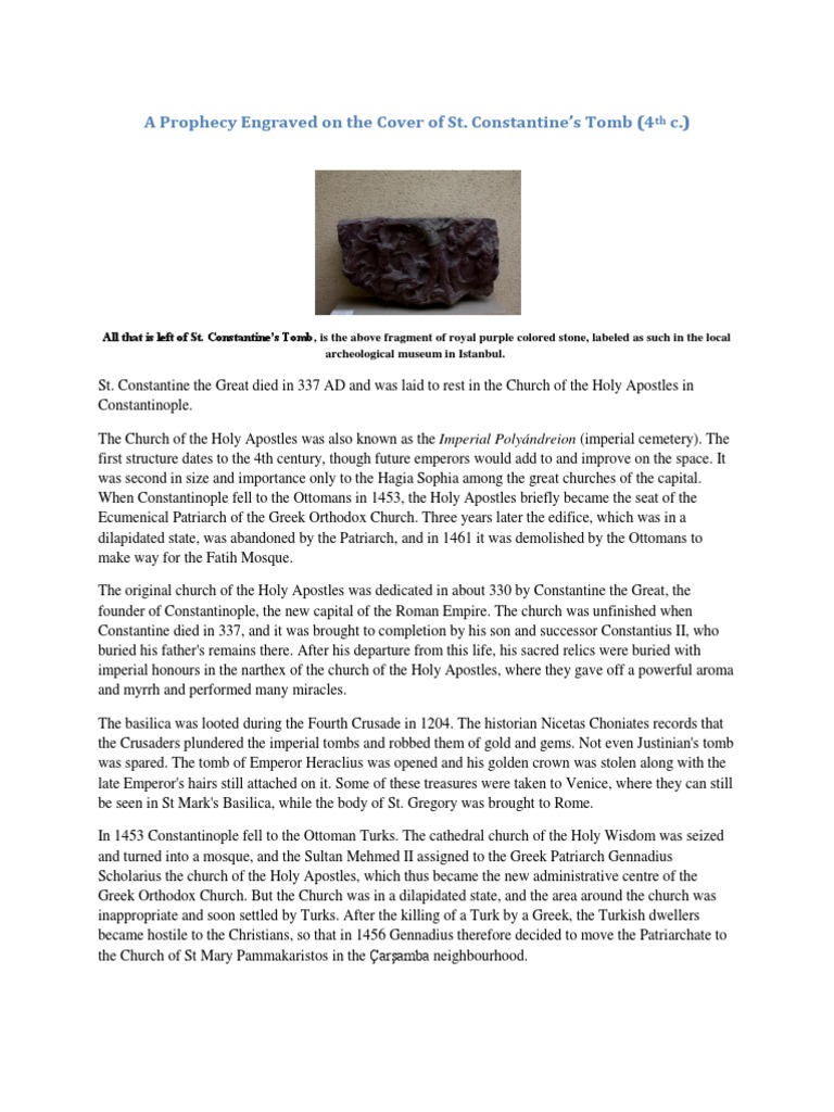 St. Constantine's Tomb and Prophecy | PDF | Religion And Belief
