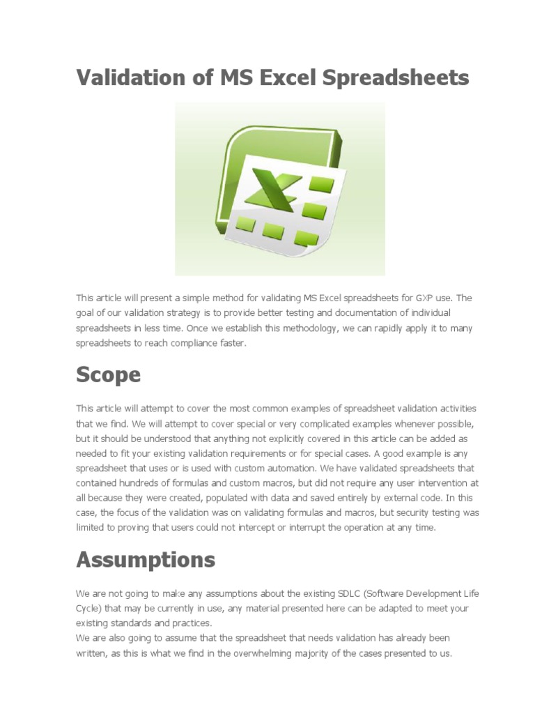 Validation of MS Excel Spreadsheets | PDF | Spreadsheet | Software ...