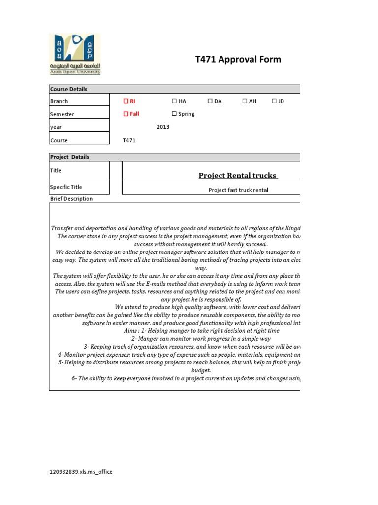 T471 Project Approval Form | PDF | Project Management | Project Manager