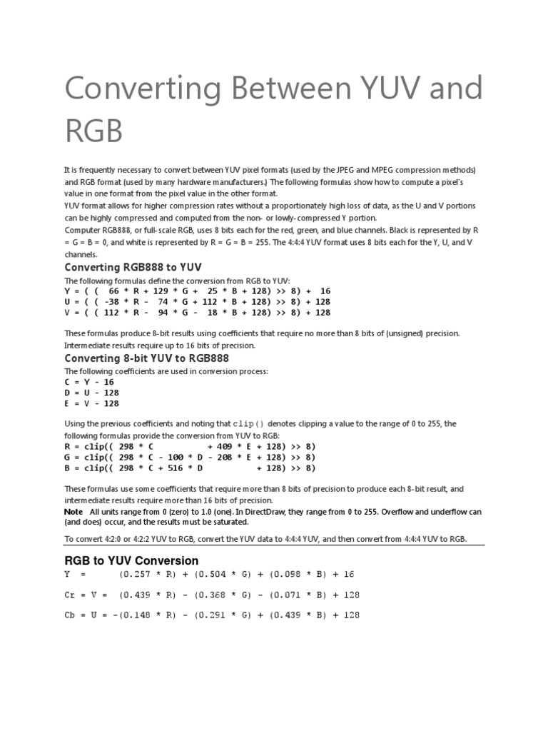 RGB to YUV Conversion Formulas | PDF | Digital Signal Processing ...