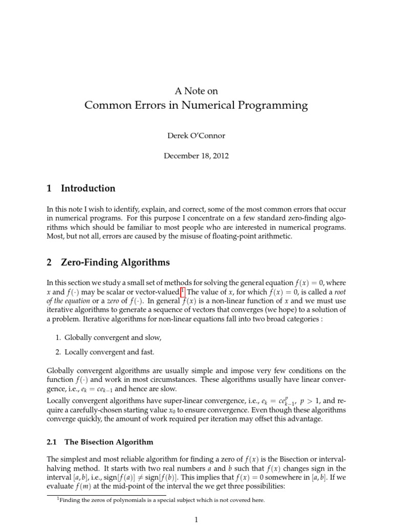 O'Connor - Common Errors in Numerical Programming | PDF | Numerical Analysis | Algorithms
