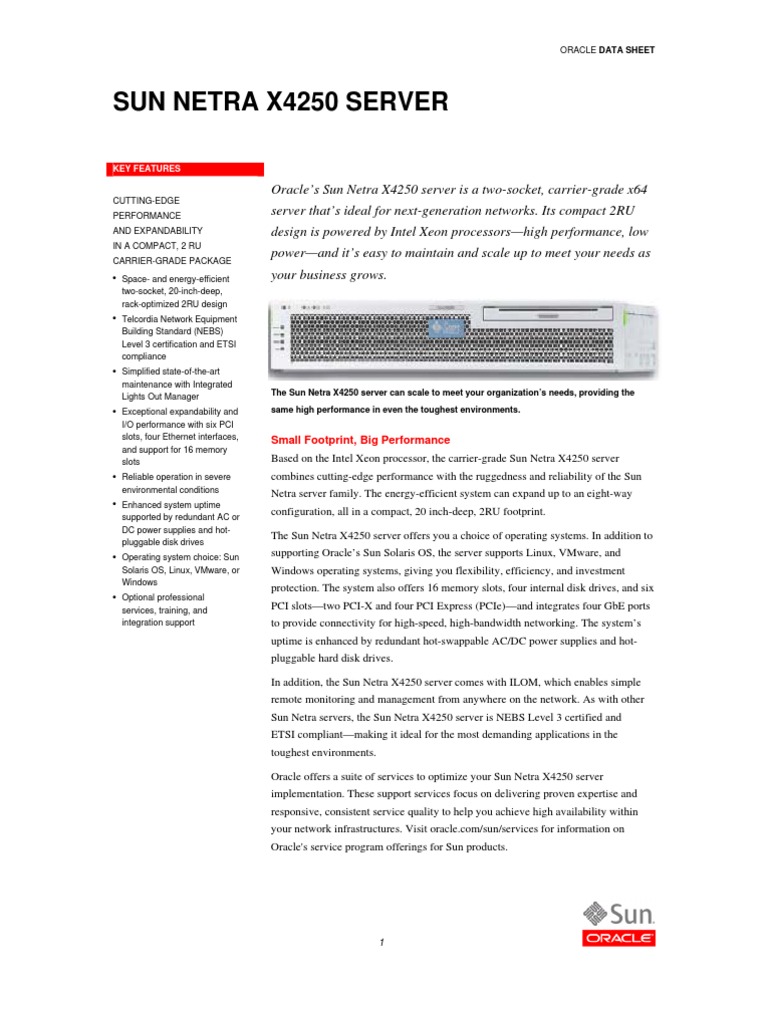 Sun Netra X4250 - Specs PDF | PDF
