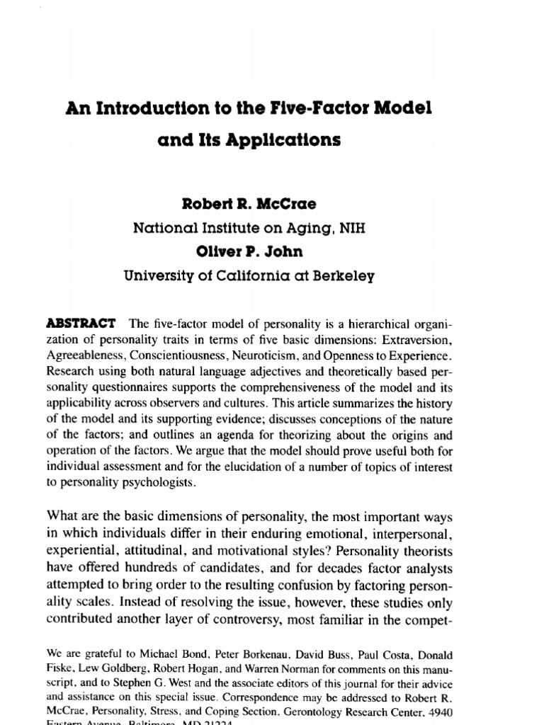 An Introduction To The Five-Factor Model and Its Applications | PDF ...