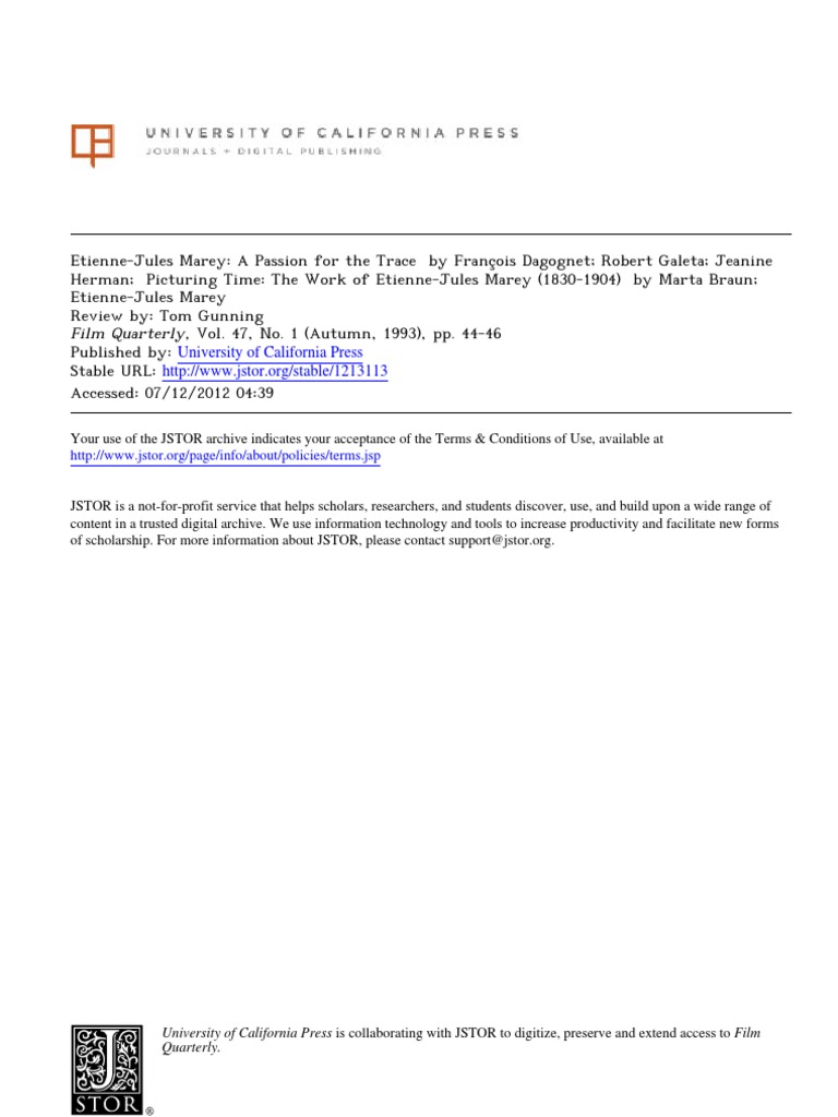Gunning, Tom - Review of Marey. Passion For The Trace | PDF | Jacques ...