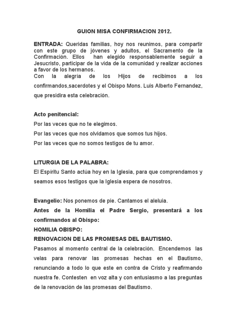 Guion Misa Confirmacion 2012