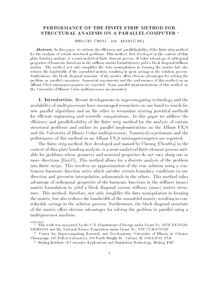 Performance Of The Finite Strip Method For Structural Analysis On A Parallel Computer Pdf