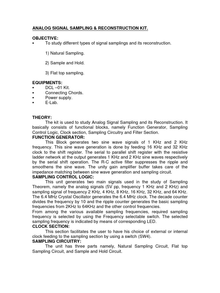 Analog Signal Sampling Techniques | PDF | Technology & Engineering