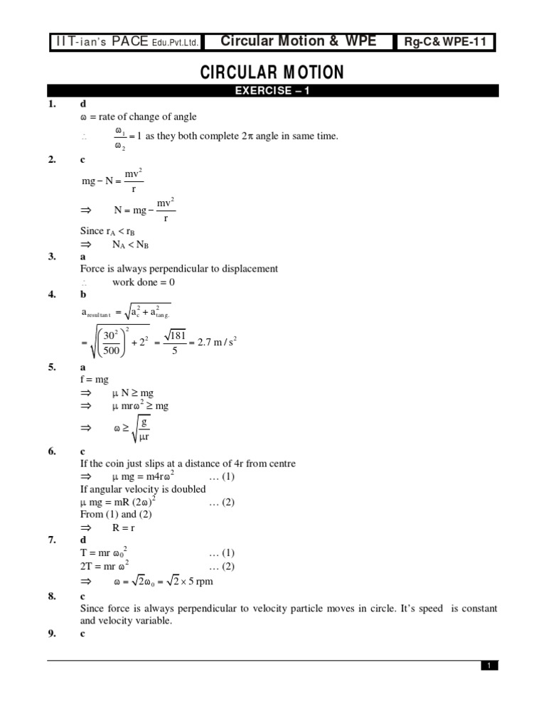 Pace Booklet Sol. | PDF | Acceleration | Potential Energy