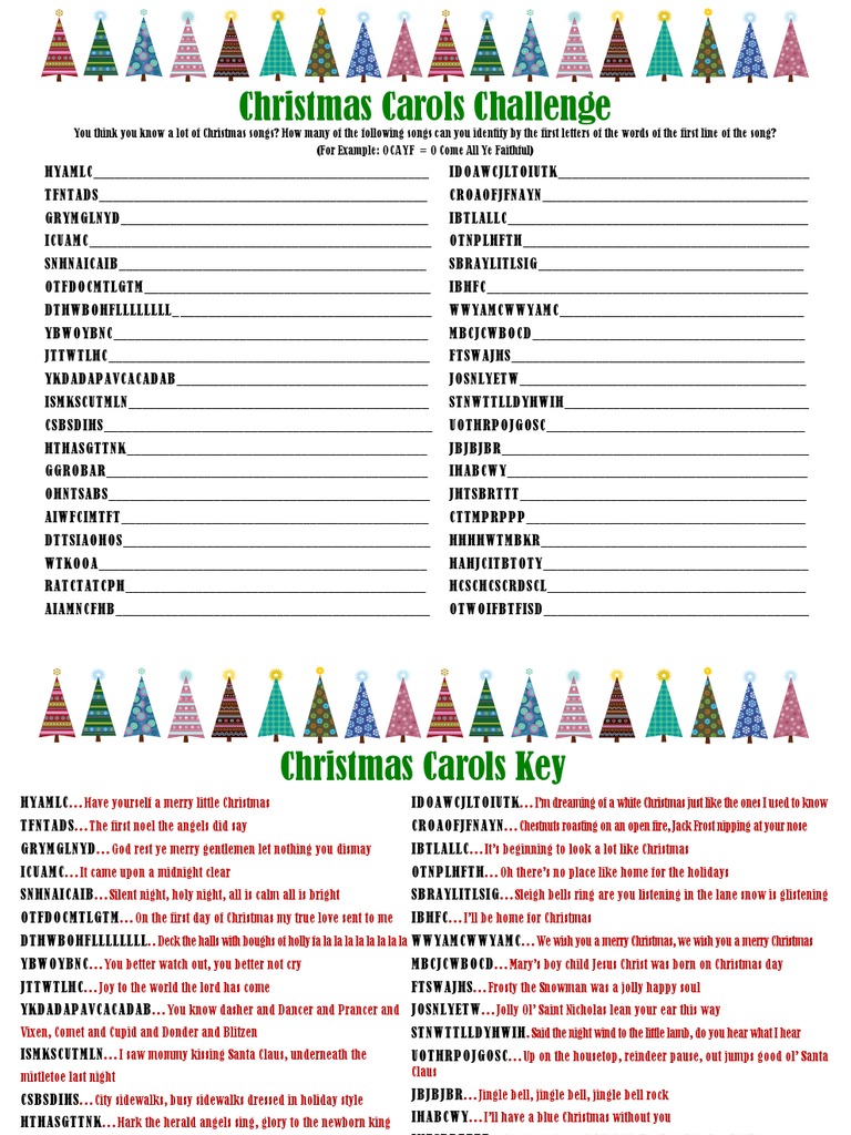 Christmas Carols First Lines Challenge | PDF | Santa Claus's Reindeer ...