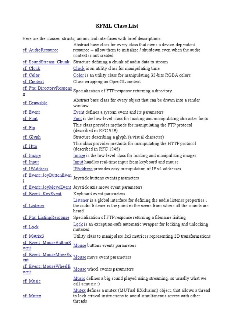 SFML Classlist | PDF | Class (Computer Programming) | Hypertext Transfer Protocol