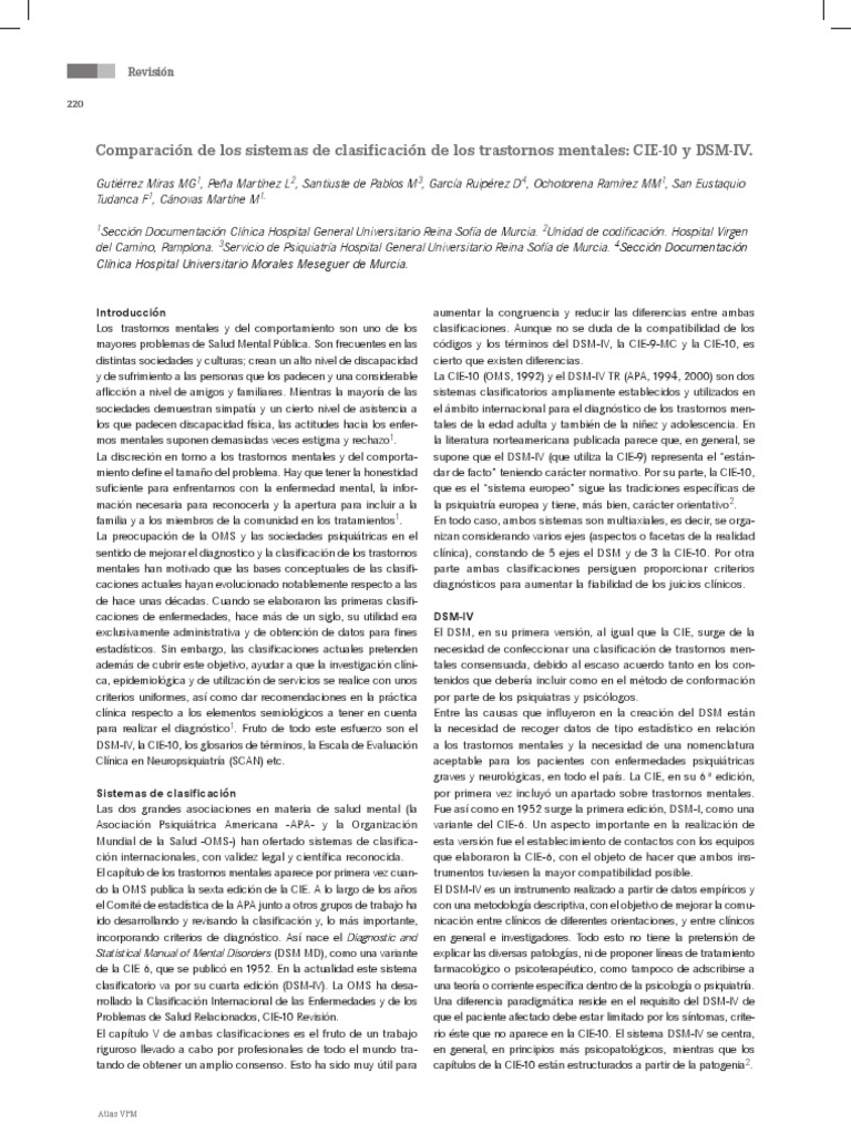Comparación CIE-10 y DSM-IV | PDF