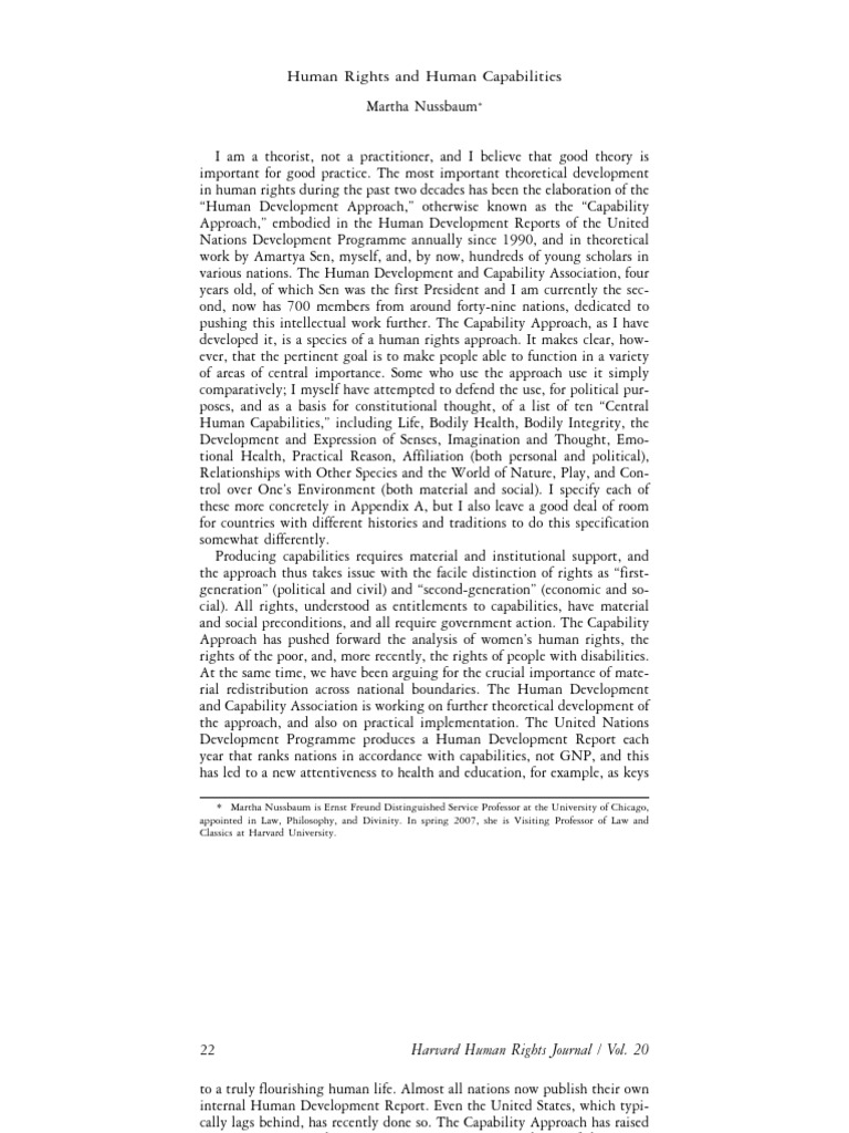 Nussbaum's Human Capabilities Approach | PDF