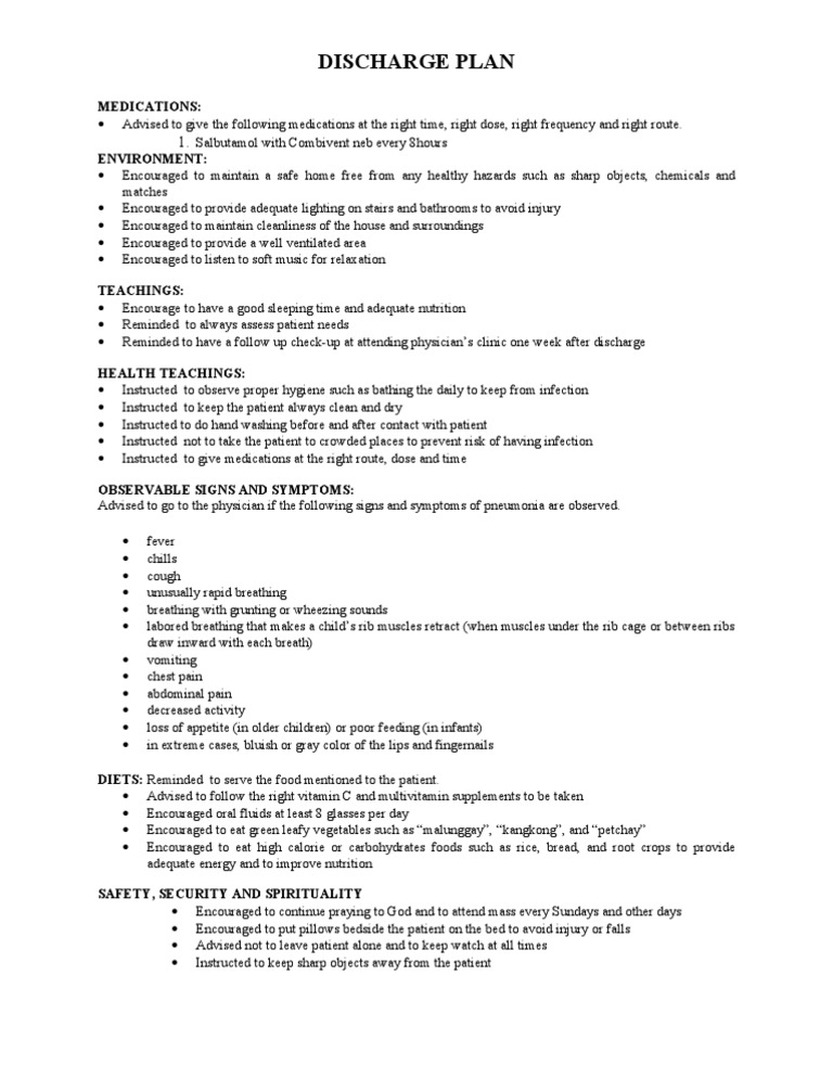 Discharge Plan Pcap | PDF | Patient | Breathing