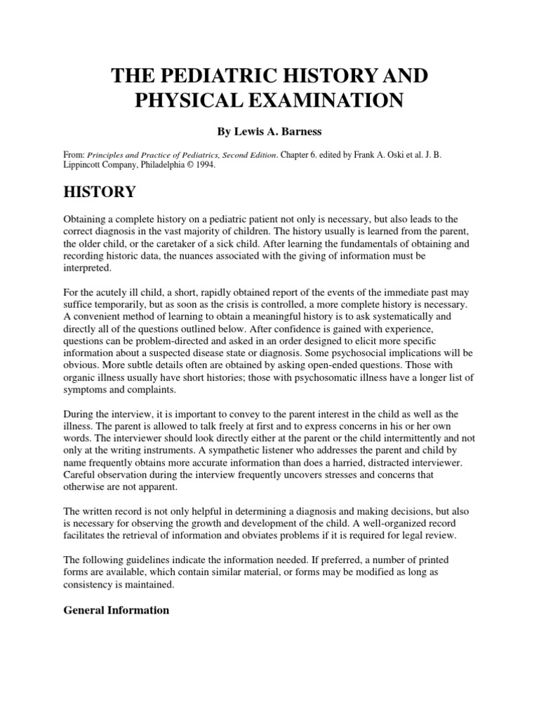 The Pediatric History and Physical Examination | PDF | Infants | Child ...