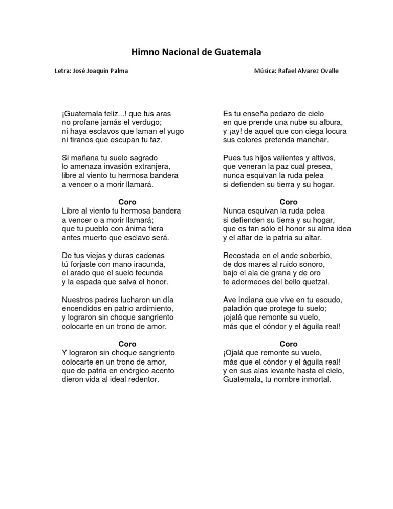 Letra del Himno Nacional de Guatemala | PDF