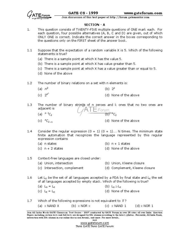 Cse 1999 Gate Paper | PDF | Cpu Cache | Computer Data