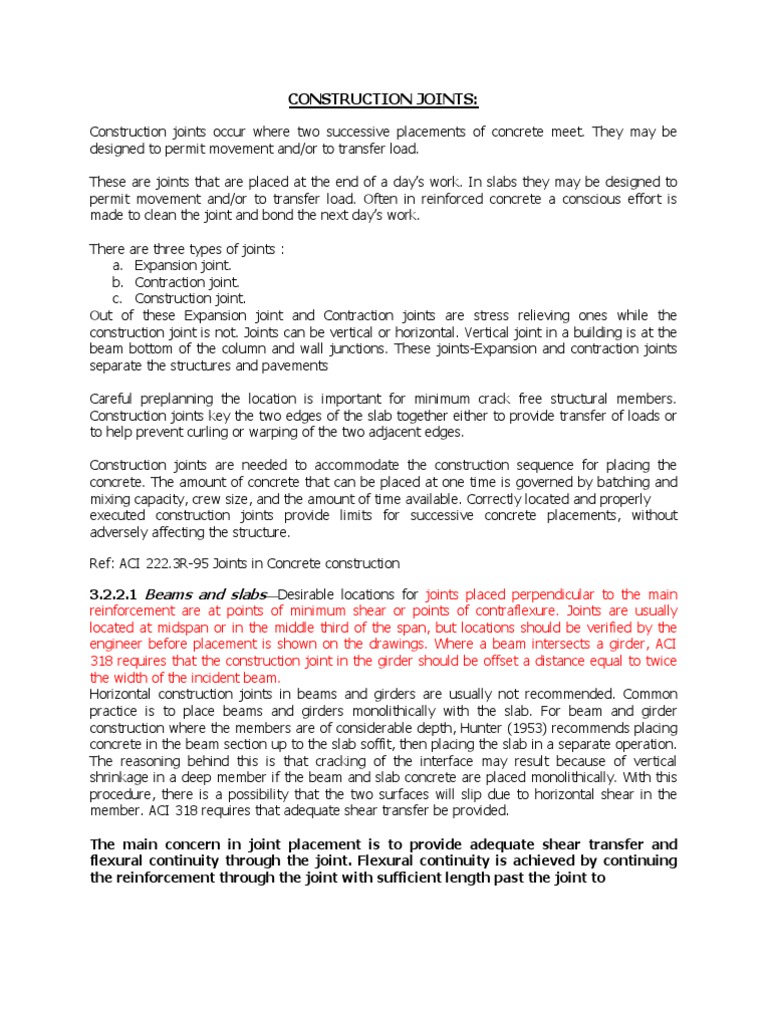 Construction Joints | PDF | Beam (Structure) | Concrete