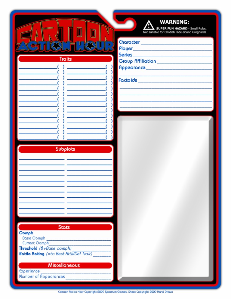 Cartoon Action Hour Season 2 Character Sheet | PDF