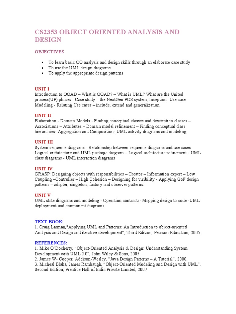 Cs2353 Object Oriented Analysis and Design | PDF | Object (Computer Science) | Models Of Computation